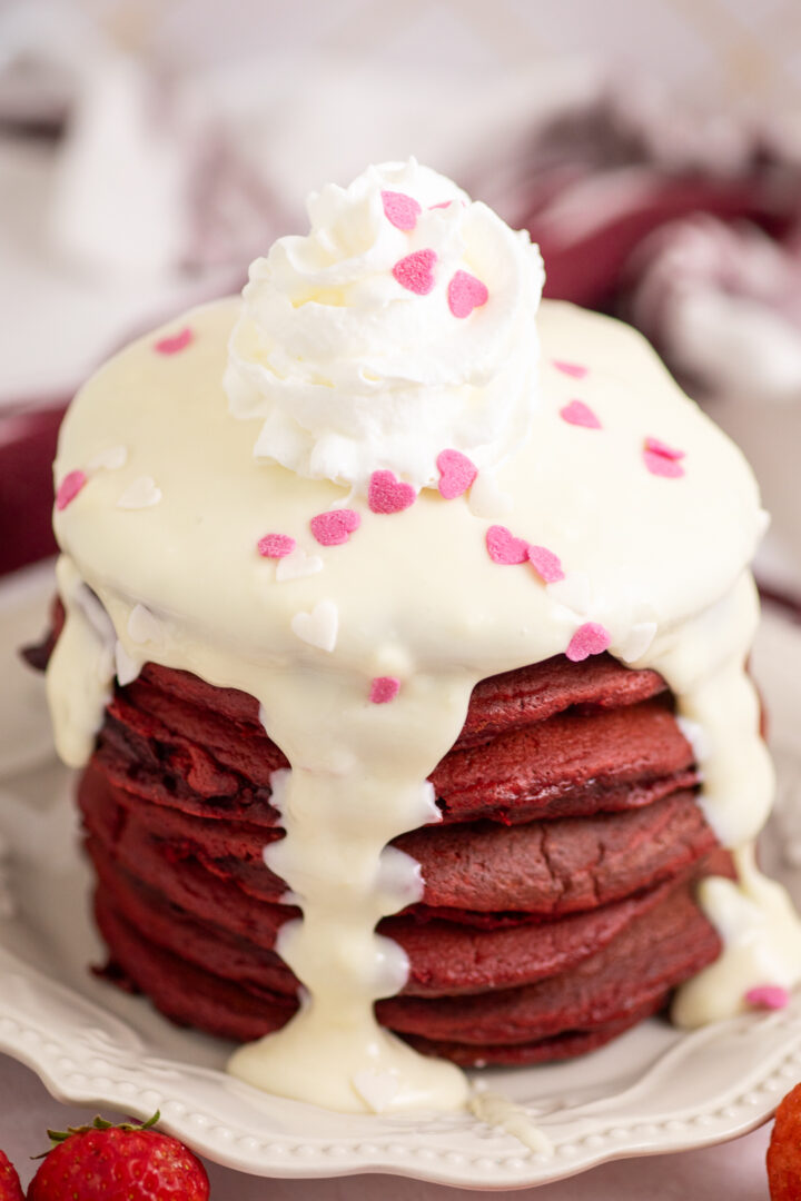 Red Velvet Cake Mix Pancakes - The Gracious Wife