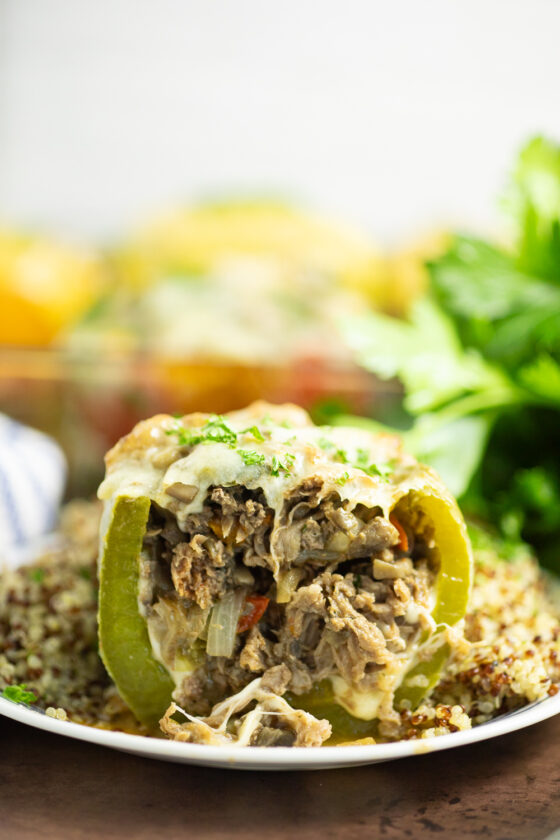 Philly Cheesesteak Stuffed Peppers - The Gracious Wife
